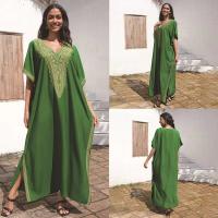 China 2026 Summer Plus Size Kaftan Dress with Butterfly Embroidery Batwing Sleeves and Side Slits for sale