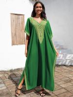 China 2026 Summer Plus Size Kaftan Dress with Butterfly Embroidery Batwing Sleeves and Side Slits for sale