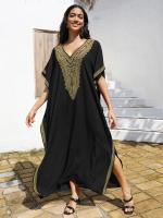 China 2026 Summer Plus Size Kaftan Dress with Butterfly Embroidery Batwing Sleeves and Side Slits for sale