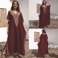China 2026 Summer Plus Size Kaftan Dress with Butterfly Embroidery Batwing Sleeves and Side Slits for sale