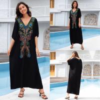 China 2026 Summer Plus Size Kaftan Dress with Butterfly Embroidery Batwing Sleeves and Side Slits for sale