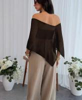 China 2026 Women's Elegant Bohemian Off-Shoulder Knit Top with Asymmetrical Hem and Lightweight Fabric for sale