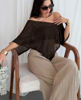 China 2026 Women's Elegant Bohemian Off-Shoulder Knit Top with Asymmetrical Hem and Lightweight Fabric for sale