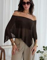 China 2026 Women's Elegant Bohemian Off-Shoulder Knit Top with Asymmetrical Hem and Lightweight Fabric for sale