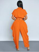 China 2026 Women's Elegant Two-Piece Set with Apricot V-neck Blouse and High-Waist Pocketed Pants Featuring Gold Buttons for sale