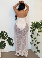 China 2026 Plus Size Apricot Peach Strapless Maxi Dress with Cutout Waist and Flowy Silhouette for sale