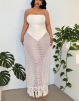 China 2026 Plus Size Apricot Peach Strapless Maxi Dress with Cutout Waist and Flowy Silhouette for sale