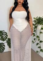 China 2026 Plus Size Apricot Peach Strapless Maxi Dress with Cutout Waist and Flowy Silhouette for sale