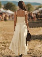 China Bohemian Women's Dress with Front Short Back Long Hem Cinched Waist and Soft Lightweight Fabric for sale