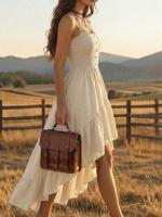 China Bohemian Women's Dress with Front Short Back Long Hem Cinched Waist and Soft Lightweight Fabric for sale