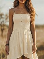 China Bohemian Women's Dress with Front Short Back Long Hem Cinched Waist and Soft Lightweight Fabric for sale