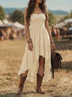 China Bohemian Women's Dress with Front Short Back Long Hem Cinched Waist and Soft Lightweight Fabric for sale