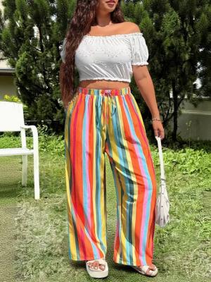 China Breathable lightweight plus-size women's loose oversized wide-leg pants with drawstring waist for summer for sale