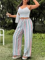 China Breathable lightweight plus-size women's loose oversized wide-leg pants with drawstring waist for summer for sale