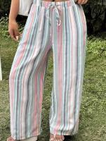 China Breathable lightweight plus-size women's loose oversized wide-leg pants with drawstring waist for summer for sale