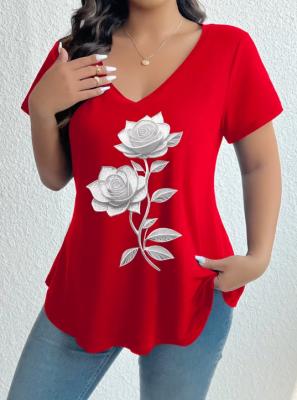 China 2026 New Arrival: Plus-Size Printed Short-Sleeve T-Shirt for Women – Casual, V-Neck, Loose-Fitting, Comfortable, and Versatile Top for sale