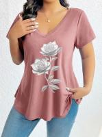 China 2026 New Arrival: Plus-Size Printed Short-Sleeve T-Shirt for Women – Casual, V-Neck, Loose-Fitting, Comfortable, and Versatile Top for sale