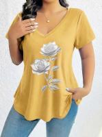 China 2026 New Arrival: Plus-Size Printed Short-Sleeve T-Shirt for Women – Casual, V-Neck, Loose-Fitting, Comfortable, and Versatile Top for sale
