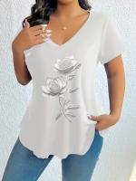 China 2026 New Arrival: Plus-Size Printed Short-Sleeve T-Shirt for Women – Casual, V-Neck, Loose-Fitting, Comfortable, and Versatile Top for sale