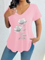 China 2026 New Arrival: Plus-Size Printed Short-Sleeve T-Shirt for Women – Casual, V-Neck, Loose-Fitting, Comfortable, and Versatile Top for sale