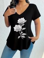 China 2026 New Arrival: Plus-Size Printed Short-Sleeve T-Shirt for Women – Casual, V-Neck, Loose-Fitting, Comfortable, and Versatile Top for sale