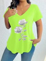 China 2026 New Arrival: Plus-Size Printed Short-Sleeve T-Shirt for Women – Casual, V-Neck, Loose-Fitting, Comfortable, and Versatile Top for sale