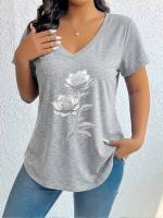 China 2026 New Arrival: Plus-Size Printed Short-Sleeve T-Shirt for Women – Casual, V-Neck, Loose-Fitting, Comfortable, and Versatile Top for sale