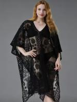 China Breathable Lace Cardigan with Hollow-Out Detailing - Plus-Size Friendly Openwork Shawl for sale