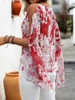 China Plus-Size Floral Off-the-Shoulder Top with Lightweight Fabric and Wrinkle-Resistant Design for Summer Vacations for sale