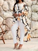 China Plus Size Printed Top with Asymmetrical Hem and Breathable Fabric for Summer for sale