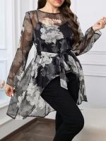 China Plus Size Blouse with Asymmetrical Hem and Lightweight Fabric for Casual Elegance for sale