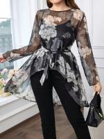 China Plus Size Blouse with Asymmetrical Hem and Lightweight Fabric for Casual Elegance for sale