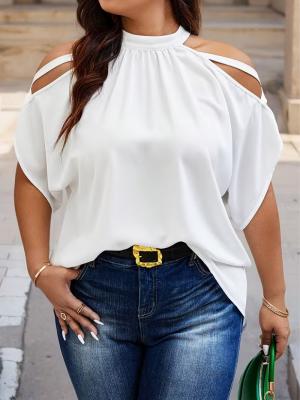 China Plus Size Shirt for Women with Lightweight Fabric Round Neck and Versatile Style Off-Shoulder Top for sale