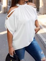 China Plus Size Shirt for Women with Lightweight Fabric Round Neck and Versatile Style Off-Shoulder Top for sale