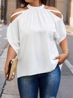 China Plus Size Shirt for Women with Lightweight Fabric Round Neck and Versatile Style Off-Shoulder Top for sale