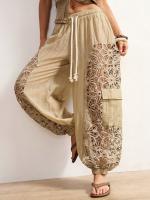 China Bohemian Patchwork Pants with Soft Woven Fabric Vintage Design and Breathable Material for Casual Wear for sale
