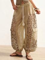 China Bohemian Patchwork Pants with Soft Woven Fabric Vintage Design and Breathable Material for Casual Wear for sale