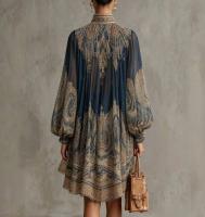 China Bohemian Tunic with High-Neck and Paisley Print - Sheer Chiffon Maxi Dress Featuring Vintage-Inspired Embroidery for sale