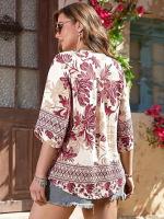 China Women's Plus Size Square-Neck 3/4-Sleeve Linen Shirt with Oversized Waistband - Bohemian Vacation Wear 2026 for sale