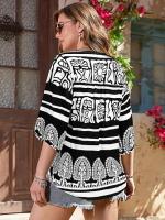 China Women's Plus Size Square-Neck 3/4-Sleeve Linen Shirt with Oversized Waistband - Bohemian Vacation Wear 2026 for sale