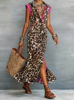 China Women's Long Dress with Leopard Print and Breathable Fabric for a Comfortable Retro Style Summer Dress for sale