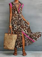 China Women's Long Dress with Leopard Print and Breathable Fabric for a Comfortable Retro Style Summer Dress for sale
