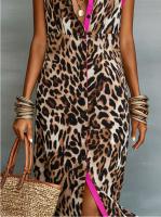 China Women's Long Dress with Leopard Print and Breathable Fabric for a Comfortable Retro Style Summer Dress for sale