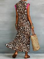 China Women's Long Dress with Leopard Print and Breathable Fabric for a Comfortable Retro Style Summer Dress for sale