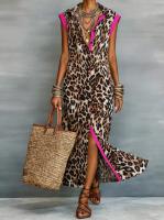 China Women's Long Dress with Leopard Print and Breathable Fabric for a Comfortable Retro Style Summer Dress for sale
