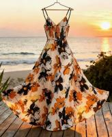 China Floral Print Midi Dress with Lightweight Fabric for Elegant Vacation Wear for sale