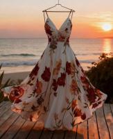 China Floral Print Midi Dress with Lightweight Fabric for Elegant Vacation Wear for sale