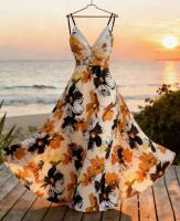 China Floral Print Midi Dress with Lightweight Fabric for Elegant Vacation Wear for sale