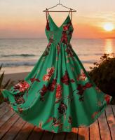China Floral Print Midi Dress with Lightweight Fabric for Elegant Vacation Wear for sale