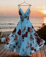 China Floral Print Midi Dress with Lightweight Fabric for Elegant Vacation Wear for sale